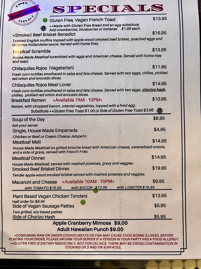 The menu reads like a love letter to comfort food, with everything from vegan options to decadent benedicts that would make your cardiologist wince.