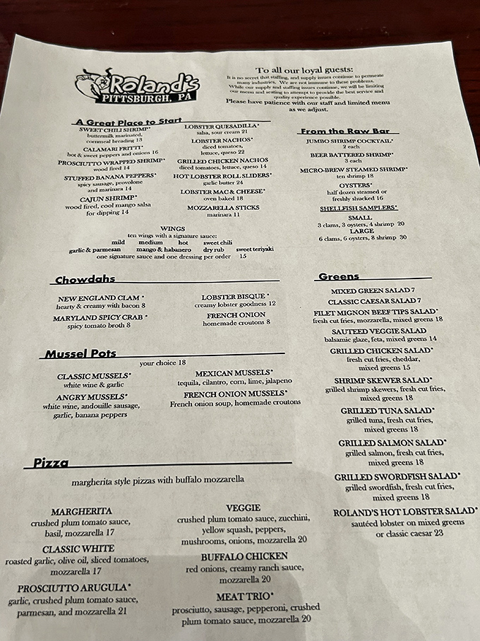 This menu reads like a love letter to seafood enthusiasts – lobster quesadillas and angry mussels are just the beginning of this aquatic adventure.