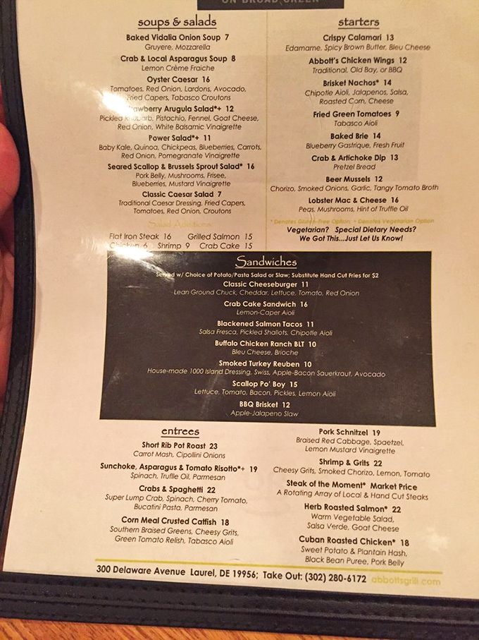 This menu reads like a love letter to Delaware's bounty&mdash;where French onion soup shares the spotlight with local asparagus and Chesapeake crab. 