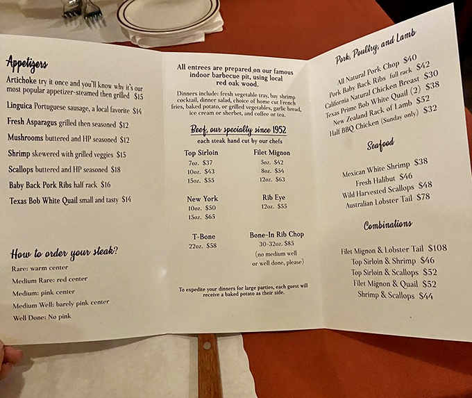 This isn't just a menu; it's a carnivore's dream journal. Notice how they don't bother with salad pages? That's confidence.