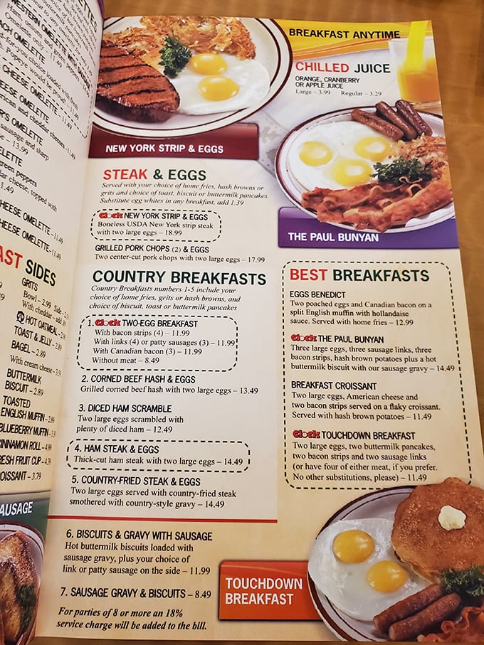 The menu at Clock Restaurant reads like a love letter to breakfast traditions. "The Paul Bunyan" isn't just a meal &ndash; it's a challenge worth accepting.