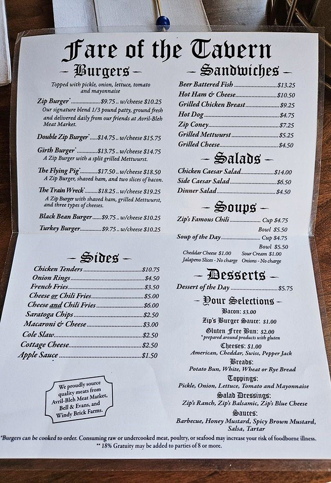 The menu at Zip's reads like comfort food poetry - each offering promises the kind of satisfaction that makes smartphones disappear into pockets.