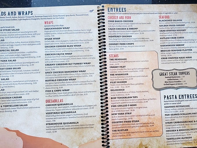 This isn't just a menu; it's a carnivore's bucket list. From The Renegade prime rib to crab-topped delicacies, decision paralysis has never been so delicious.