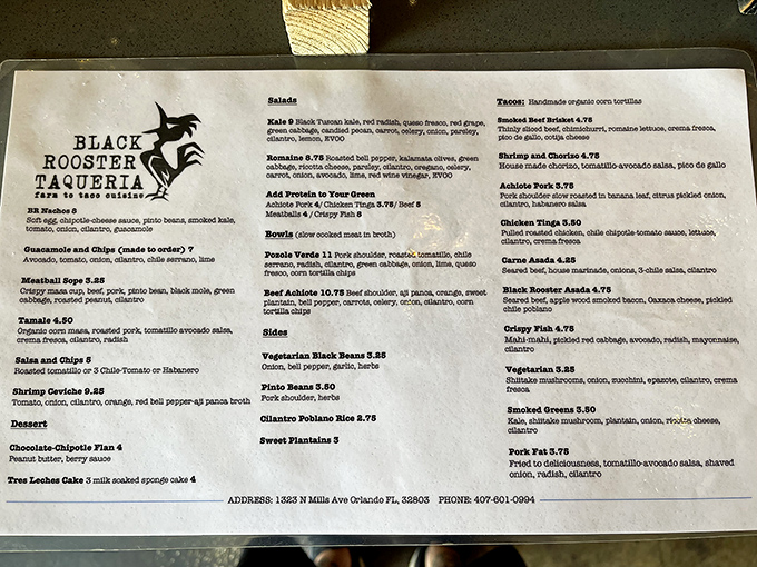 A menu that reads like a love letter to authentic Mexican cuisine. No need for flashy descriptions when the ingredients speak this eloquently.