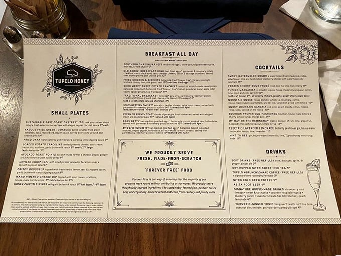 The menu reads like a love letter to Southern cuisine&mdash;each description making your stomach growl louder than a neighbor's lawnmower on Sunday morning.