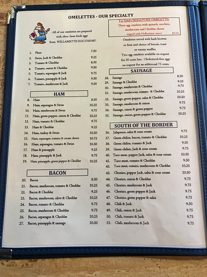 Fifty-one omelet variations? This menu isn't messing around&mdash;it's like the War and Peace of breakfast literature, but far more satisfying.
