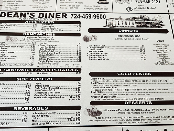 A menu that hasn't changed much over the decades, because when you've perfected comfort food, why mess with success?