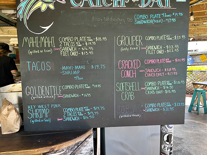 Simplicity at its finest&mdash;a chalkboard menu offering ocean-to-table delights. The handwritten specials board is like a love letter to seafood.