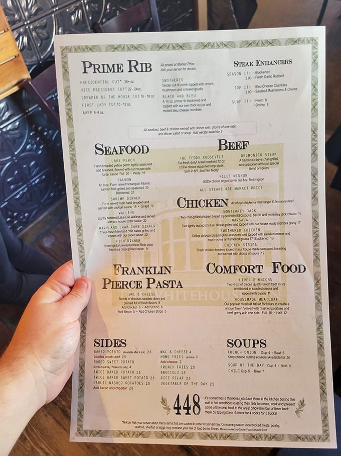 A menu that doesn't need fancy fonts or flowery descriptions&mdash;just straightforward promises of prime rib that will haunt your dreams.
