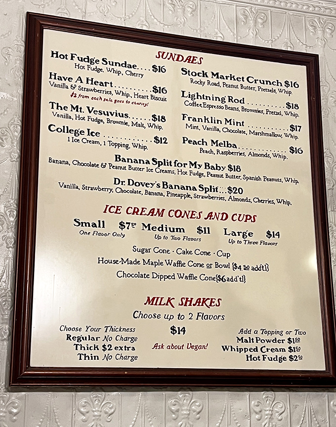 This isn't just a menu&mdash;it's a roadmap to happiness. The Mt. Vesuvius sundae erupts with flavor while your diet plans quietly weep in the corner.
