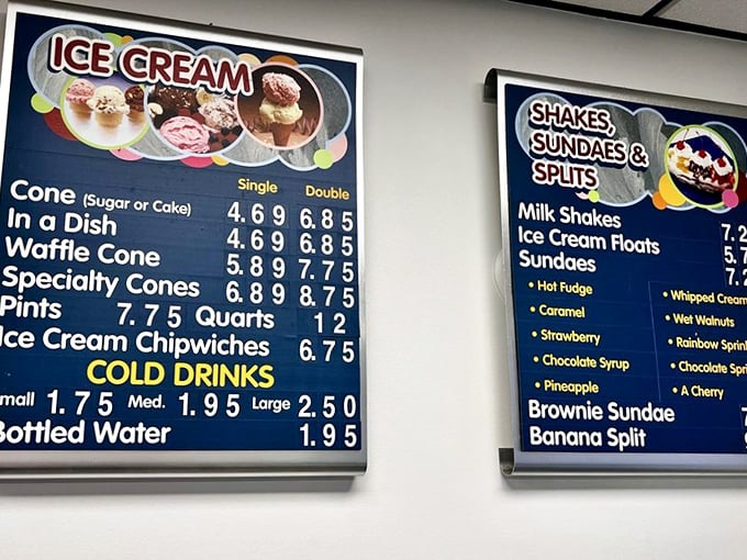 This menu board isn't just listing desserts&mdash;it's offering a roadmap to happiness. The only wrong choice is not ordering enough.