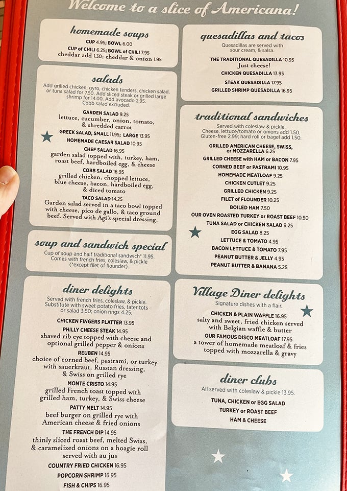 A menu that reads like comfort food poetry &ndash; notice how even "quesadillas" have found their way into the great American diner songbook.