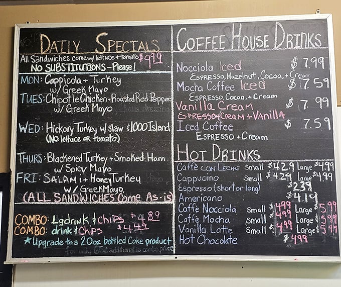 That chalkboard menu isn't just a list&mdash;it's a roadmap to sandwich nirvana, with daily specials that keep regulars coming back.