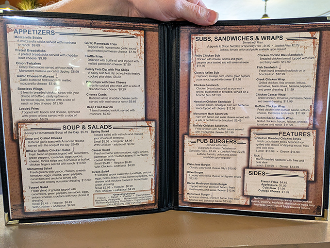 A menu that reads like a love letter to comfort food, offering everything from loaded pub burgers to hand-tossed pizzas that would make any Italian grandmother nod approvingly. 