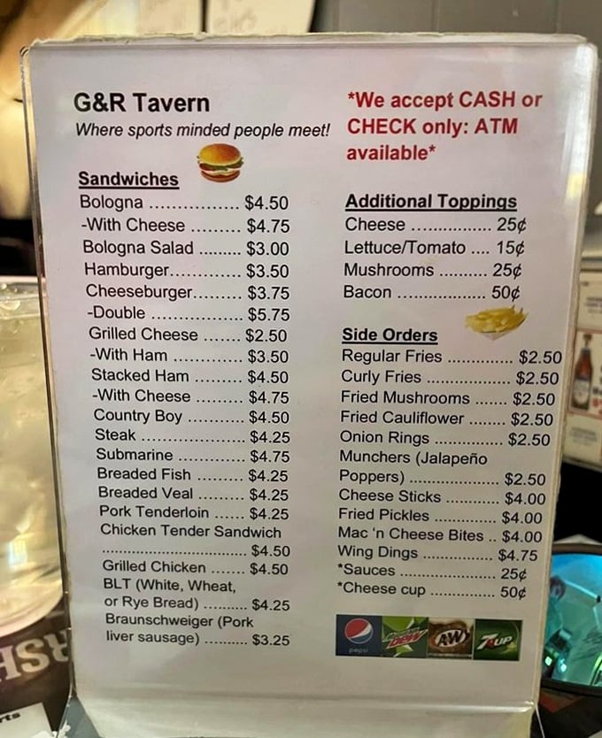 This menu isn't trying to impress with fancy fonts or exotic ingredients&mdash;it's confident in its bologna-forward simplicity and prices that feel like a throwback to 1995. 