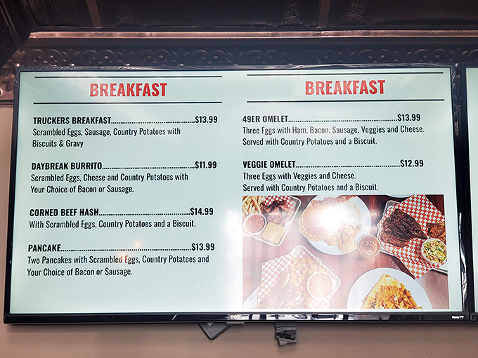 This menu isn't just a list of options &ndash; it's a roadmap to happiness. The Truckers Breakfast isn't messing around, folks.