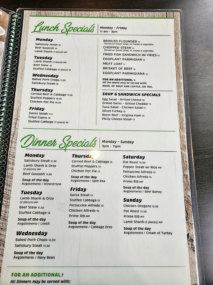 Daily specials that rotate like the seasons&mdash;lamb shanks on Monday, pot roast on Saturday. Life's little certainties in menu form.