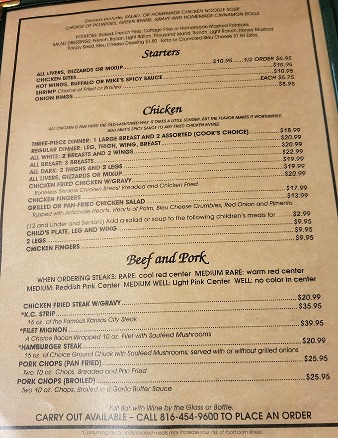 A menu that knows its purpose in life. When "pan-fried the old-fashioned way" is your motto, you've got your priorities straight.