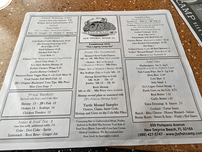 A menu that reads like a love letter to Florida's waters. Decision paralysis has never been so delicious.