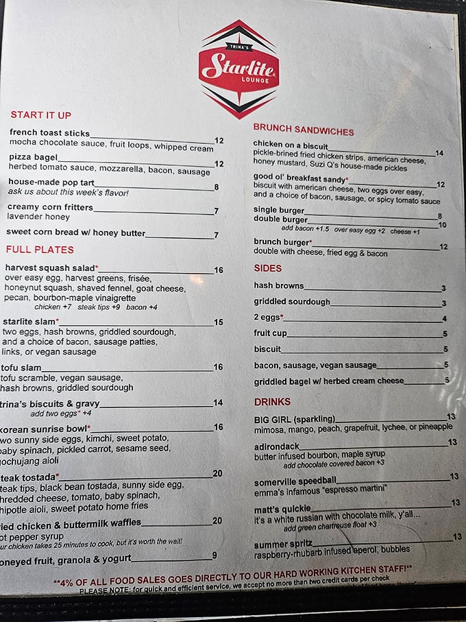 This menu reads like a love letter to comfort food. Each dish promises the kind of satisfaction that makes you want to high-five the chef.