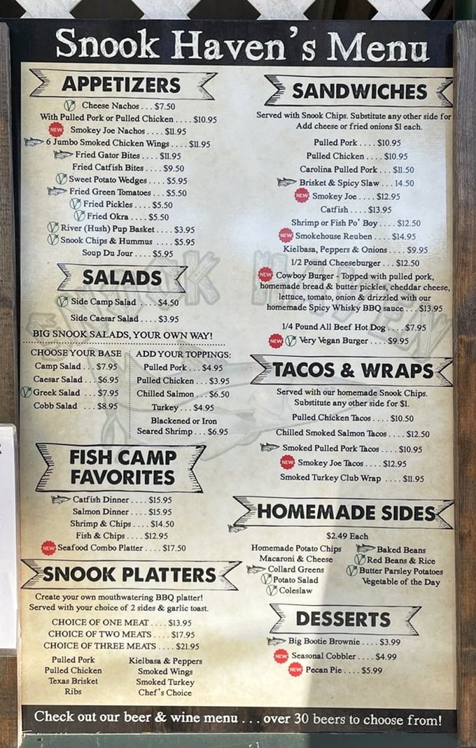 A menu that reads like a love letter to Southern comfort food. From Fried Gator Bites to the legendary Fish & Chips, decisions here are deliciously difficult.