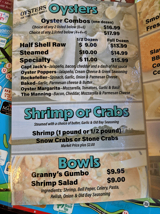 This menu isn't just a list&mdash;it's a treasure map. The Rockefeller and Manning oysters aren't just dishes; they're life-changing experiences waiting to happen.