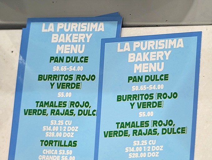 The menu board tells the whole delicious story&mdash;pan dulce, burritos, and those legendary tamales that keep locals coming back.