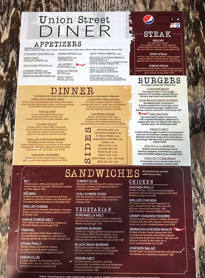 A menu that reads like a love letter to American comfort food. Breakfast dreams and burger fantasies all on one page!