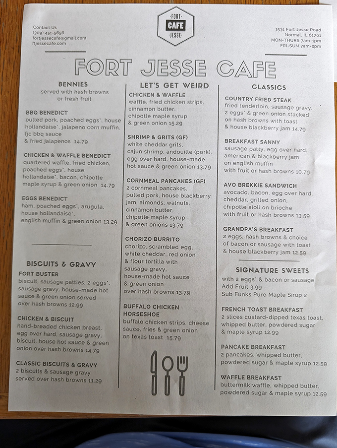 A menu that reads like a love letter to comfort food enthusiasts, with enough creative twists to make your standard breakfast feel downright boring.