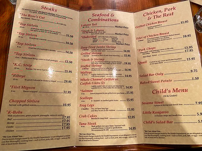 A menu that doesn't need fancy fonts or pretentious descriptions—just straightforward promises of carnivorous delight.