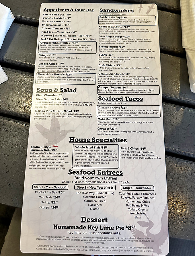 A menu that reads like a love letter to the Gulf. From grouper "cheek" bites to moonshine mussels, every offering promises a Florida seafood adventure.