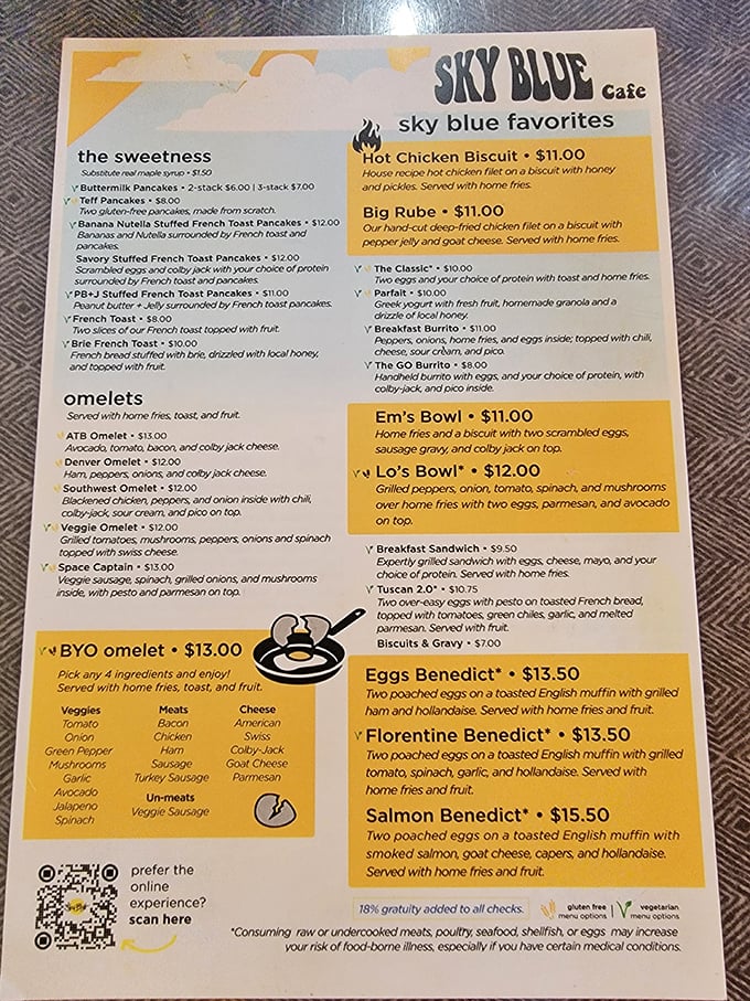 This menu reads like breakfast poetry&mdash;where else can you find a Space Captain omelet alongside Banana Nutella French Toast?