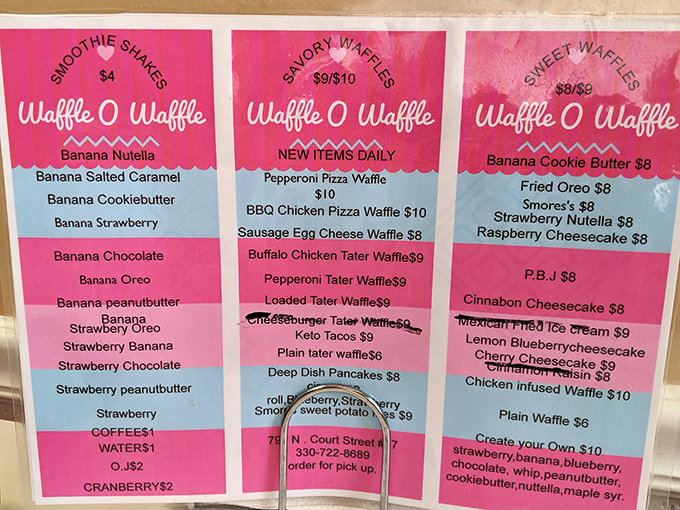 This menu is what happens when breakfast and dinner have a delicious identity crisis. Pepperoni pizza waffles? Yes, please!