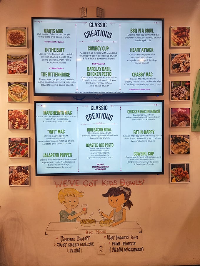 The menu board reads like a love letter to cheese, with creations ranging from "The Rittenhouse" to "Crabby Mac."