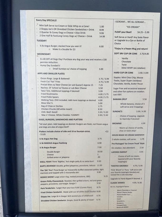 This menu isn't just a list of food&mdash;it's a roadmap to happiness. Note the "Rodeo Show" burger and "Twisted Homies" shake!
