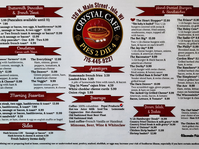 The menu proudly announces "PIES 2 DIE 4" &ndash; not hyperbole but a public service announcement for your taste buds.