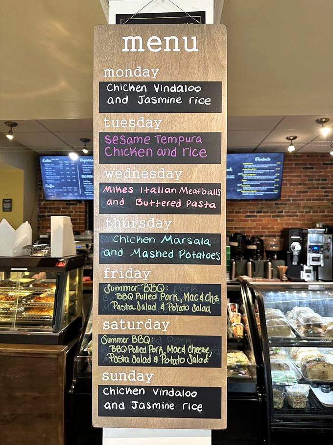 This weekly menu board is like a culinary crystal ball, revealing your delicious destiny. Monday's Chicken Vindaloo might change your entire outlook on life.