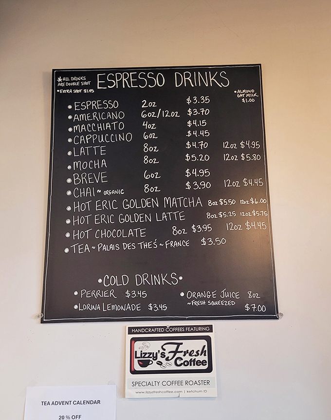 A menu board that reads like poetry to coffee lovers. No fancy digital displays needed when the offerings speak for themselves.