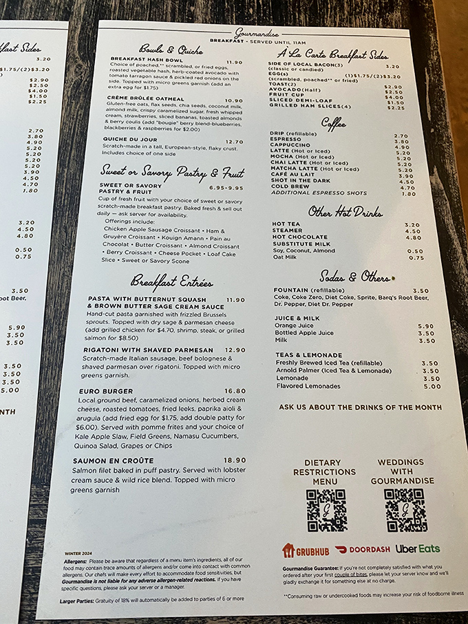 The menu reads like a love letter to European caf&eacute; culture, with breakfast hash bowls and salmon en cro&ucirc;te sharing space with decadent pastries.