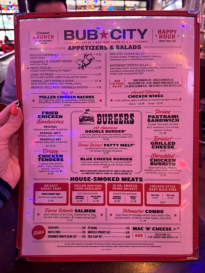 A menu that reads like a love letter to American comfort food. The "it's better to eat at a bar than drink at a restaurant" tagline speaks to my soul.