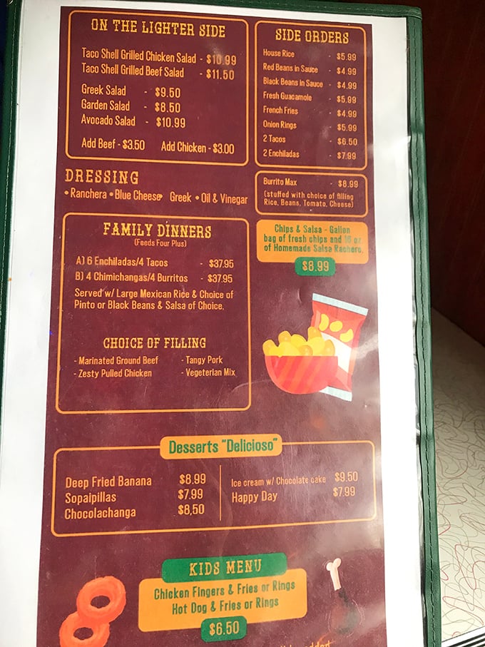 The menu reads like a love letter to Mexican comfort food. Family dinners feed an army—or just you after conquering Franconia Ridge.