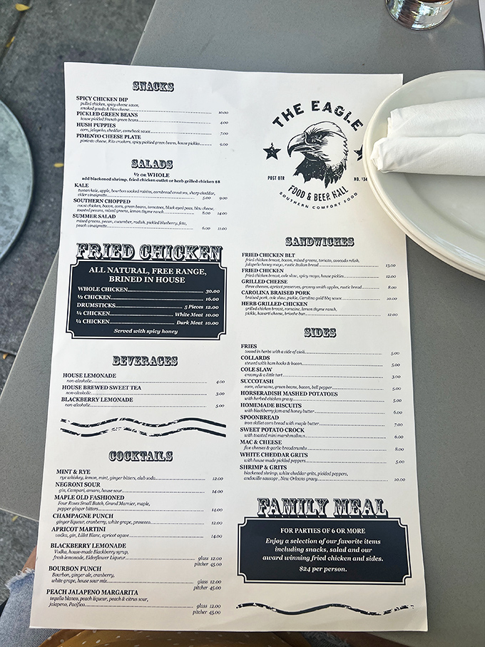 A menu that reads like a love letter to Southern comfort classics, with fried chicken and that legendary mac and cheese stealing the spotlight.