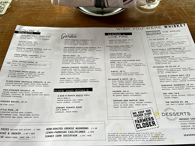 A menu that reads like a love letter to comfort food. "You're a Snack" might be the most accurate section title in restaurant history.