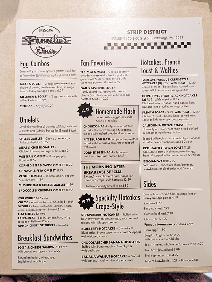 The menu reads like a love letter to breakfast classics, with those famous crepe-style hotcakes stealing the spotlight as the undisputed main character.