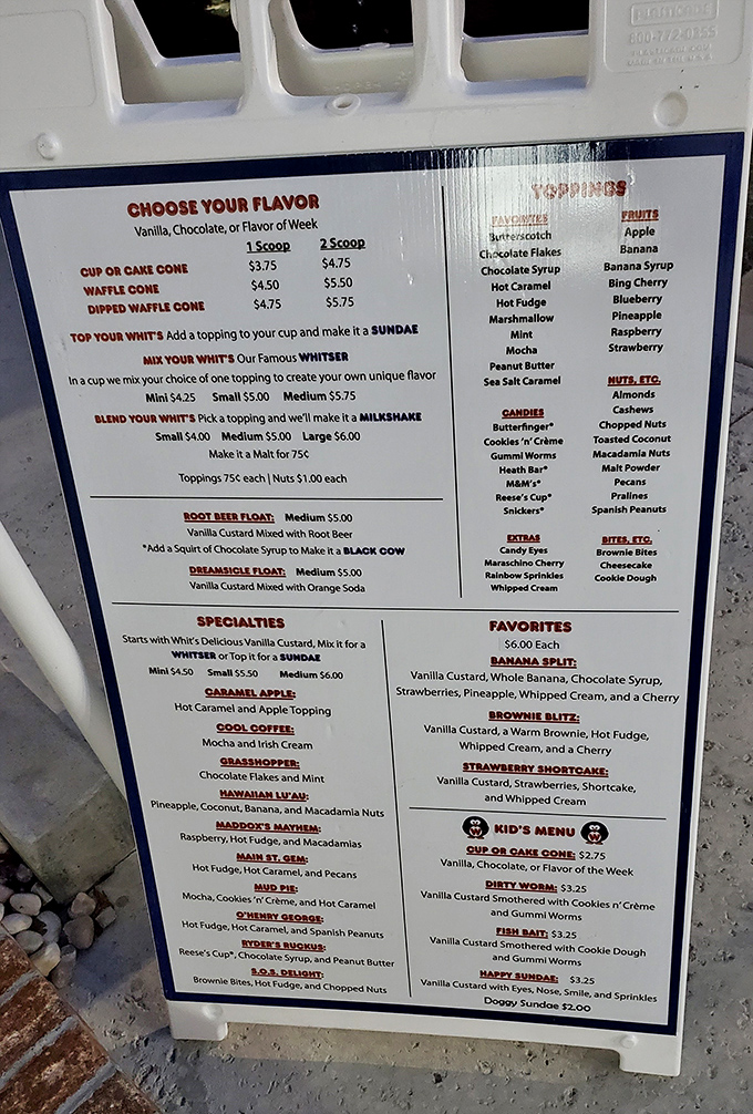 This menu isn't just a list&mdash;it's a roadmap to happiness. The "Flavor of the Week" calendar should be on everyone's phone alerts.