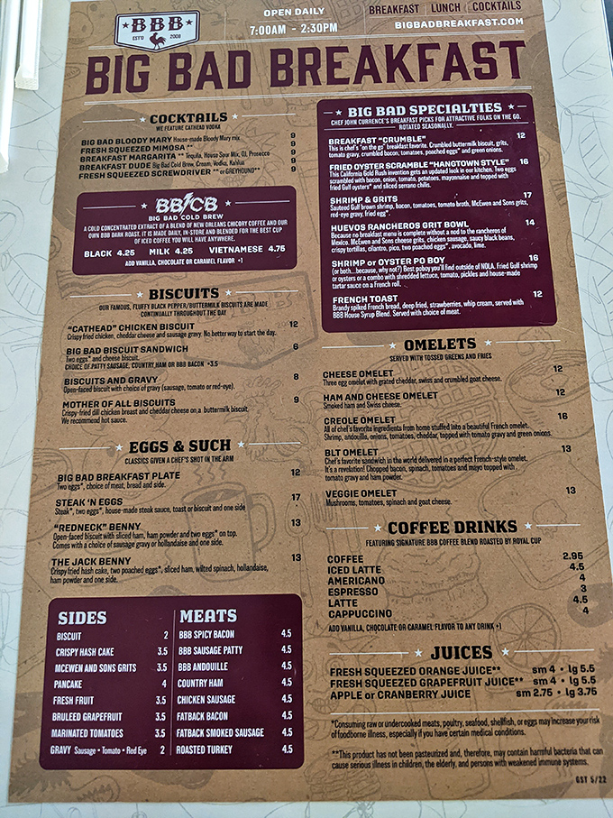 This menu isn't just a list of options—it's a declaration of breakfast independence. The hardest relationship you'll have today is choosing just one dish.