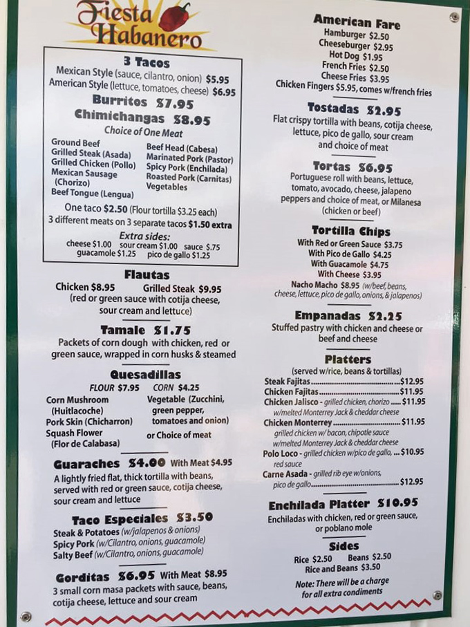 The menu reads like a love letter to Mexican cuisine, with everything from traditional lengua tacos to American breakfast favorites.