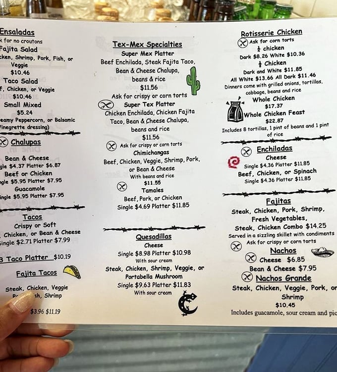 A menu that doesn't mess around – straightforward Tex-Mex classics with no pretension, just the promise of satisfaction. Choose your adventure wisely.