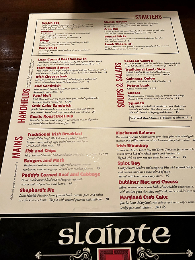 A menu that reads like a love letter to Irish comfort food, with fish and chips taking center stage in this culinary Celtic symphony.