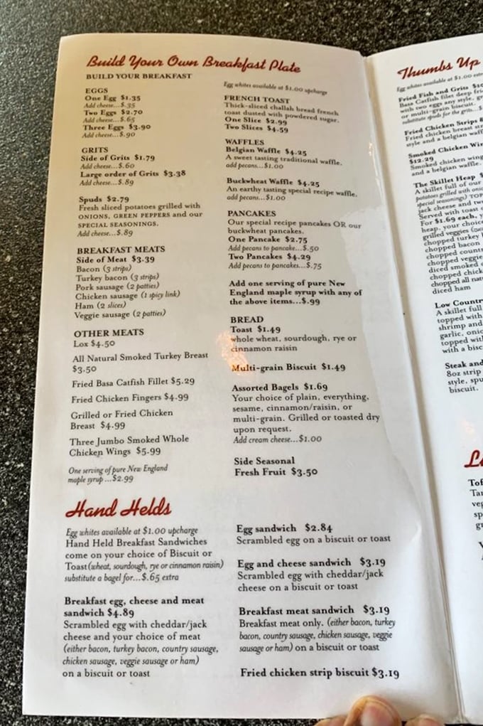 The menu at Thumbs Up is a roadmap to breakfast nirvana. Study it carefully, though regulars already know their order by heart.